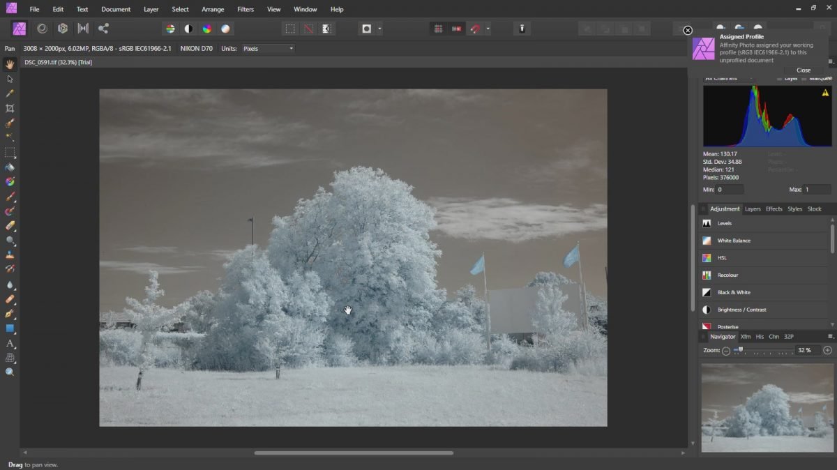 Infrared image processing with Affinity Photo - Full Spectrum